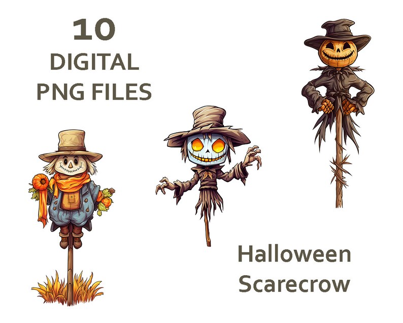 Halloween Scarecrow Pack Clipart | Set of 10 300 DPI Files Digital ...