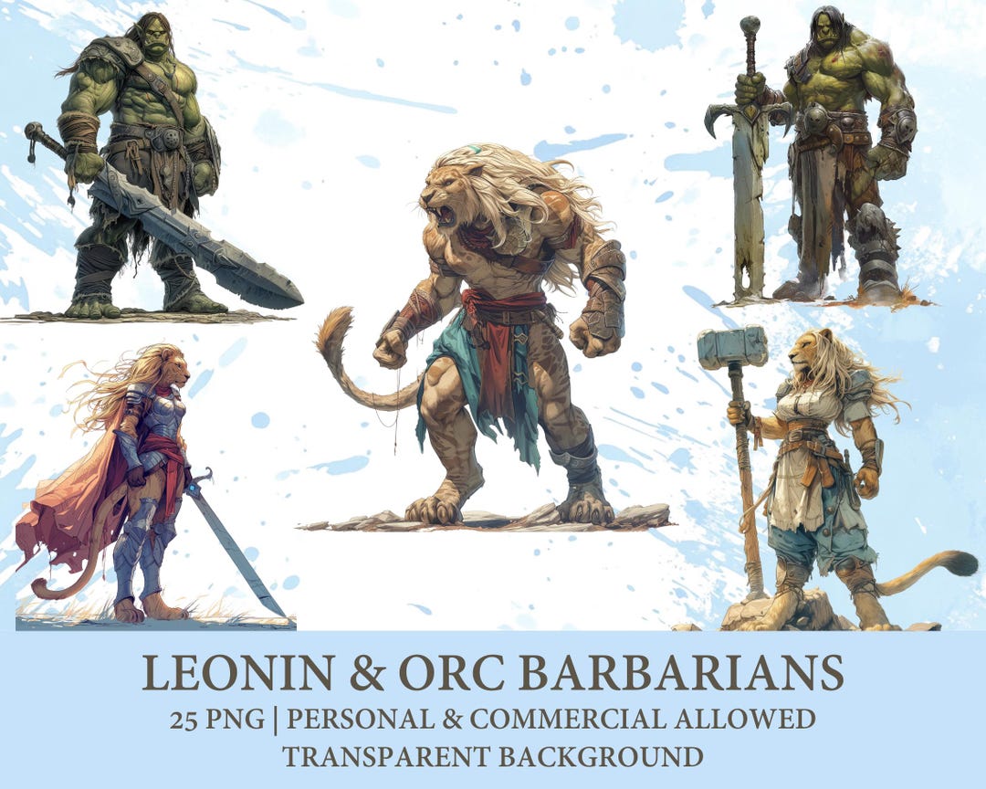 Leonin and Orc Barbarian Character Pack Clipart | DPI Files 25 Digital ...
