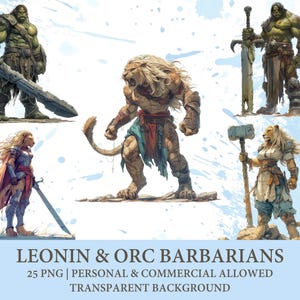 Leonin and Orc Barbarian Character Pack Clipart | DPI Files 25 Digital ...