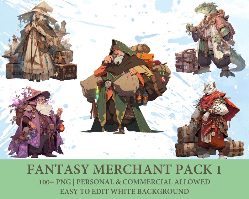Fantasy Merchant Character Pack Clipart DPI Files 100 Digital Download ...