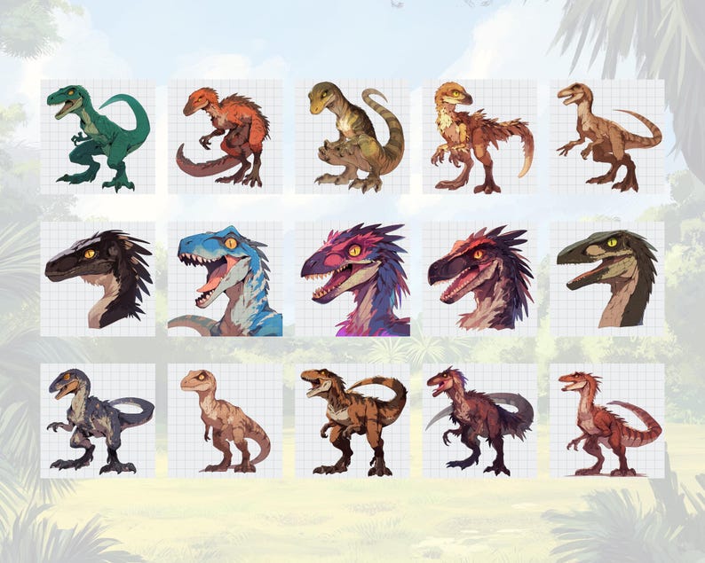 Velociraptor Dinosaur Pack Clipart | Set of 30 PNG Files Digital ...
