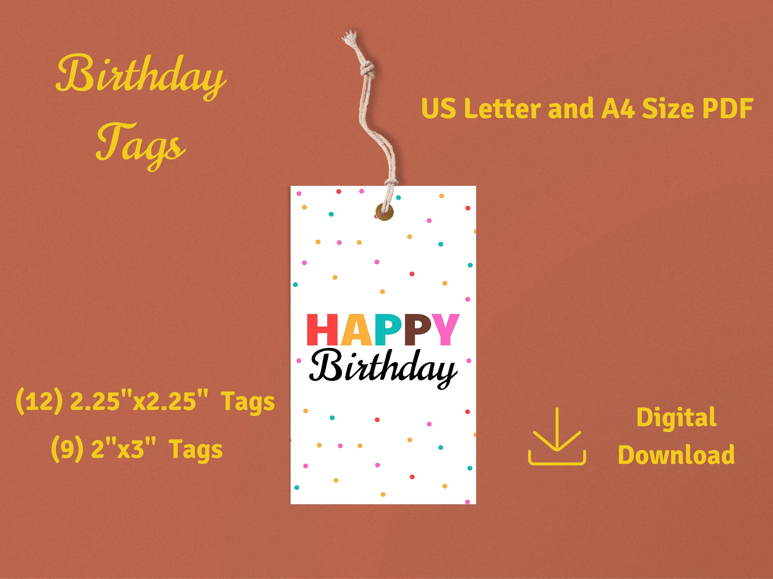 Happy Birthday Gift Tags, Printable Birthday Gift Tag, Square ...