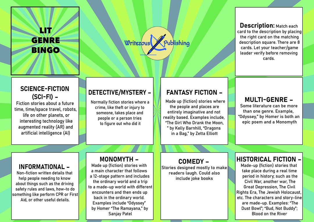 Differentiated Lit Genre Bingo Gameboard and Picture Placement Pieces ...