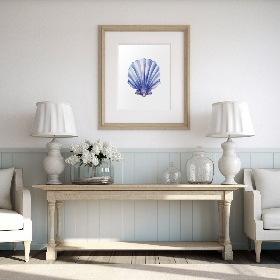 Hamptons Blue Shell Art #2 | Coastal Style Beach Art | Wall Art for ...