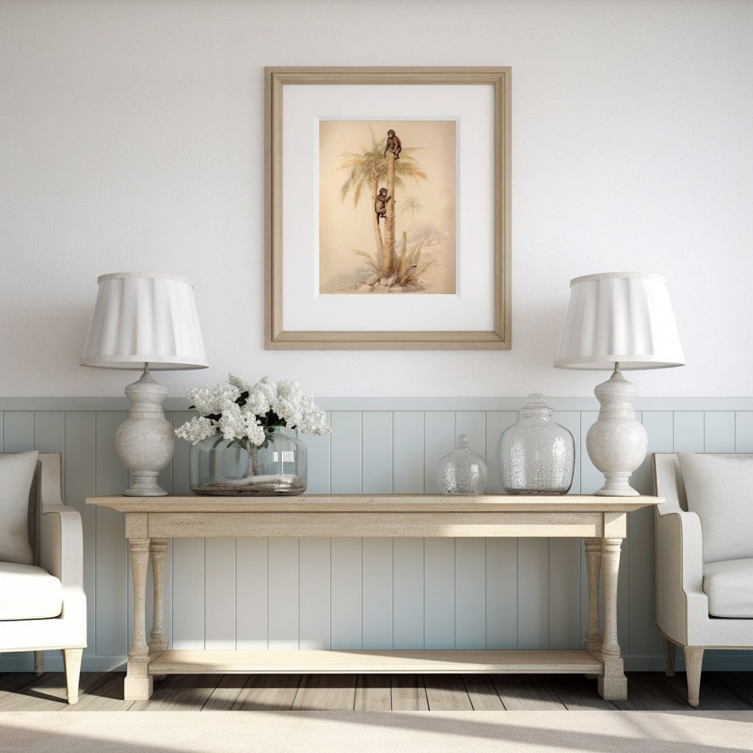 Two Cross-eyed Monkeys in a Palm Tree Colonial Home Decor Art Print ...