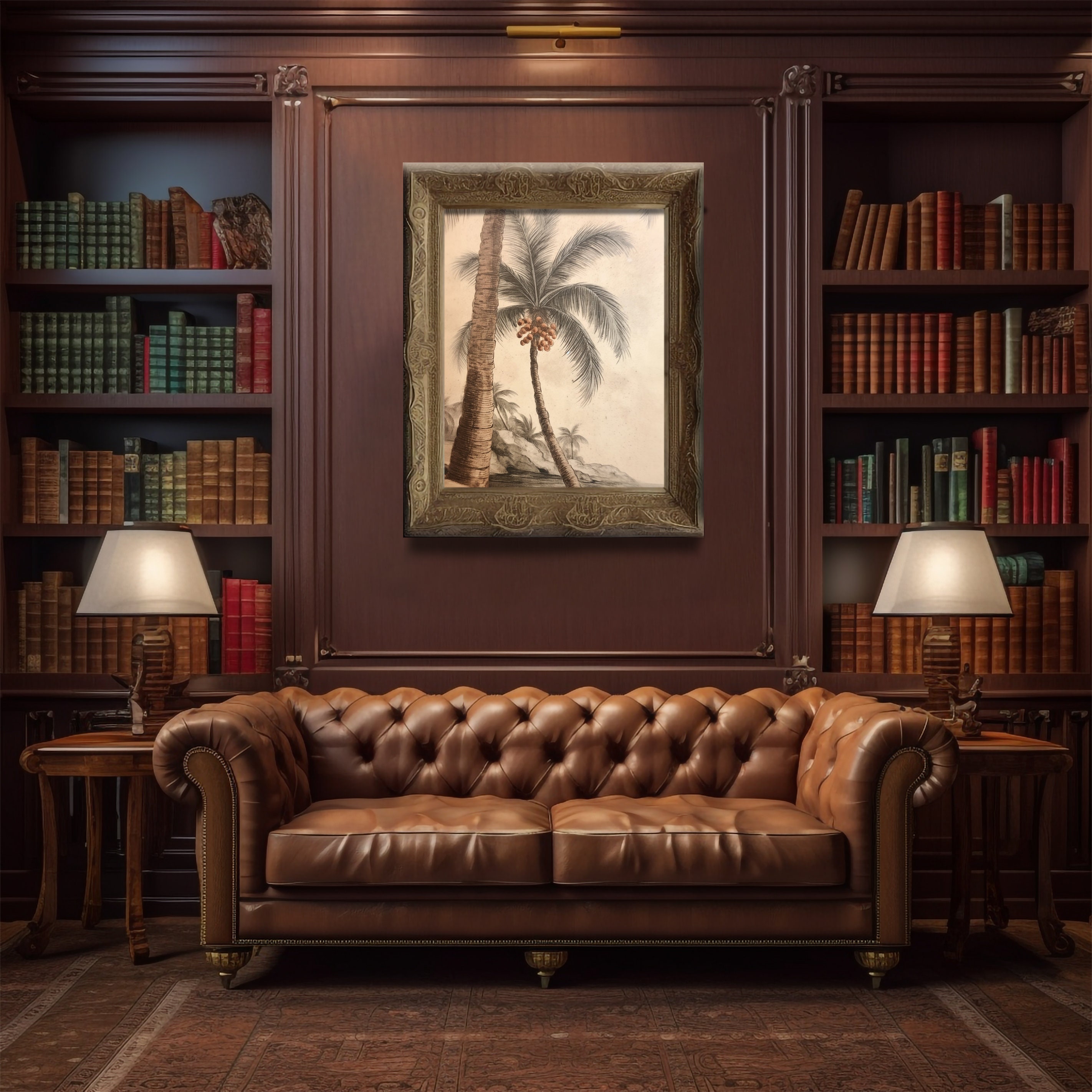 Vintage Palm Print British Colonial Style Wall Art Print Muted Faded ...