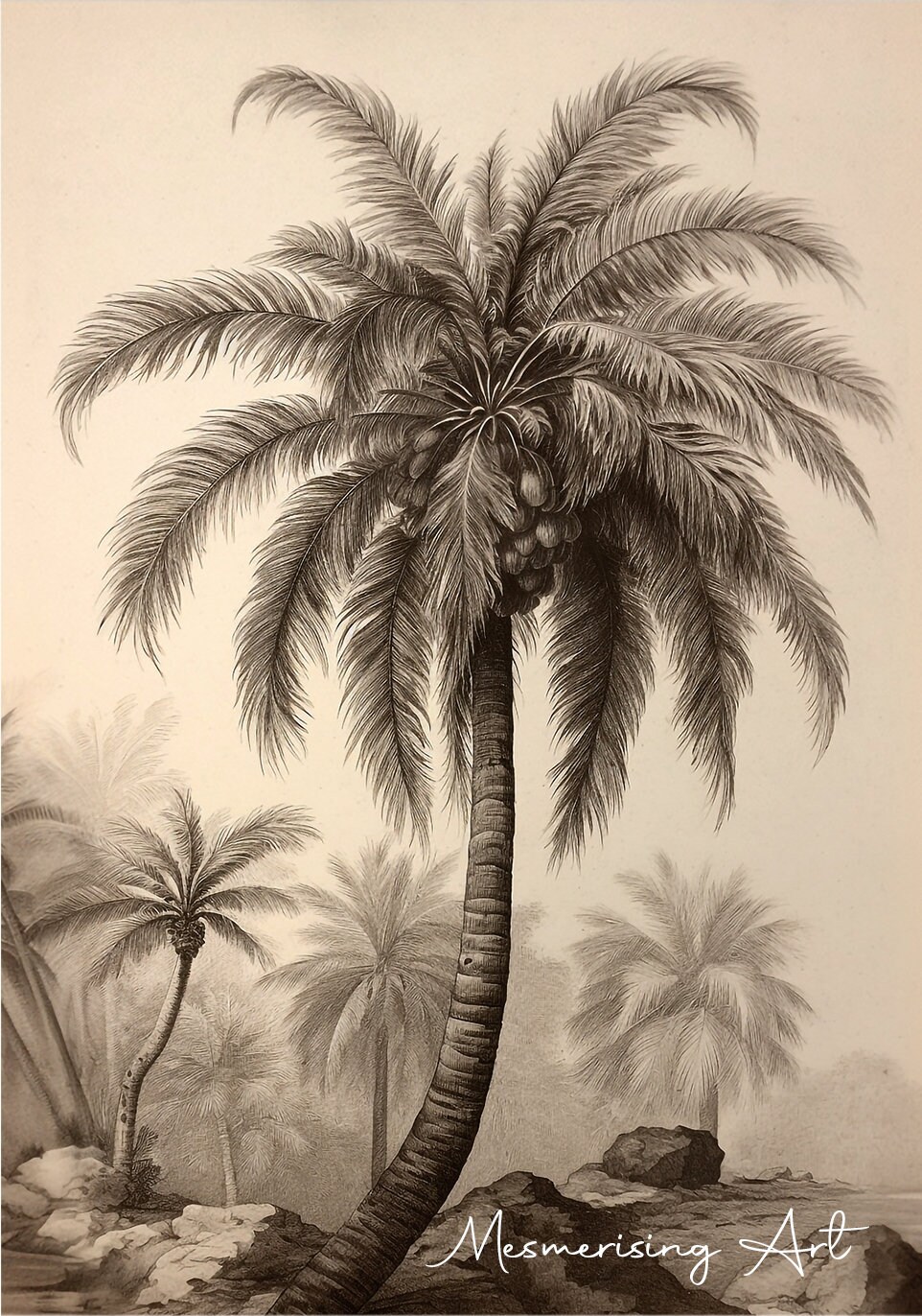 Vintage Palm Print | British Colonial Style Wall Art Print | Muted ...