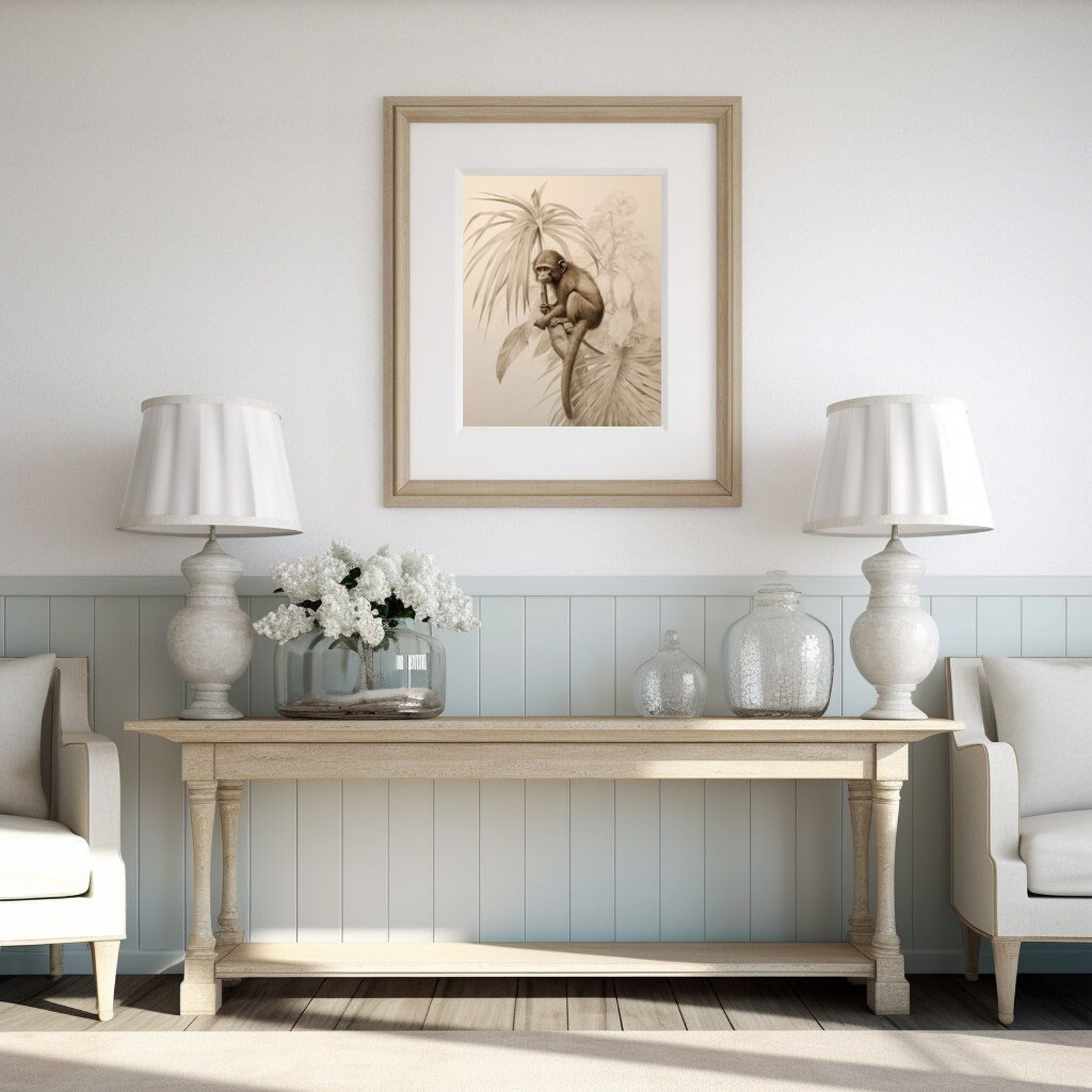 Sepia Monkey Sketch | Colonial Home Decor Art Print | Vintage Style ...