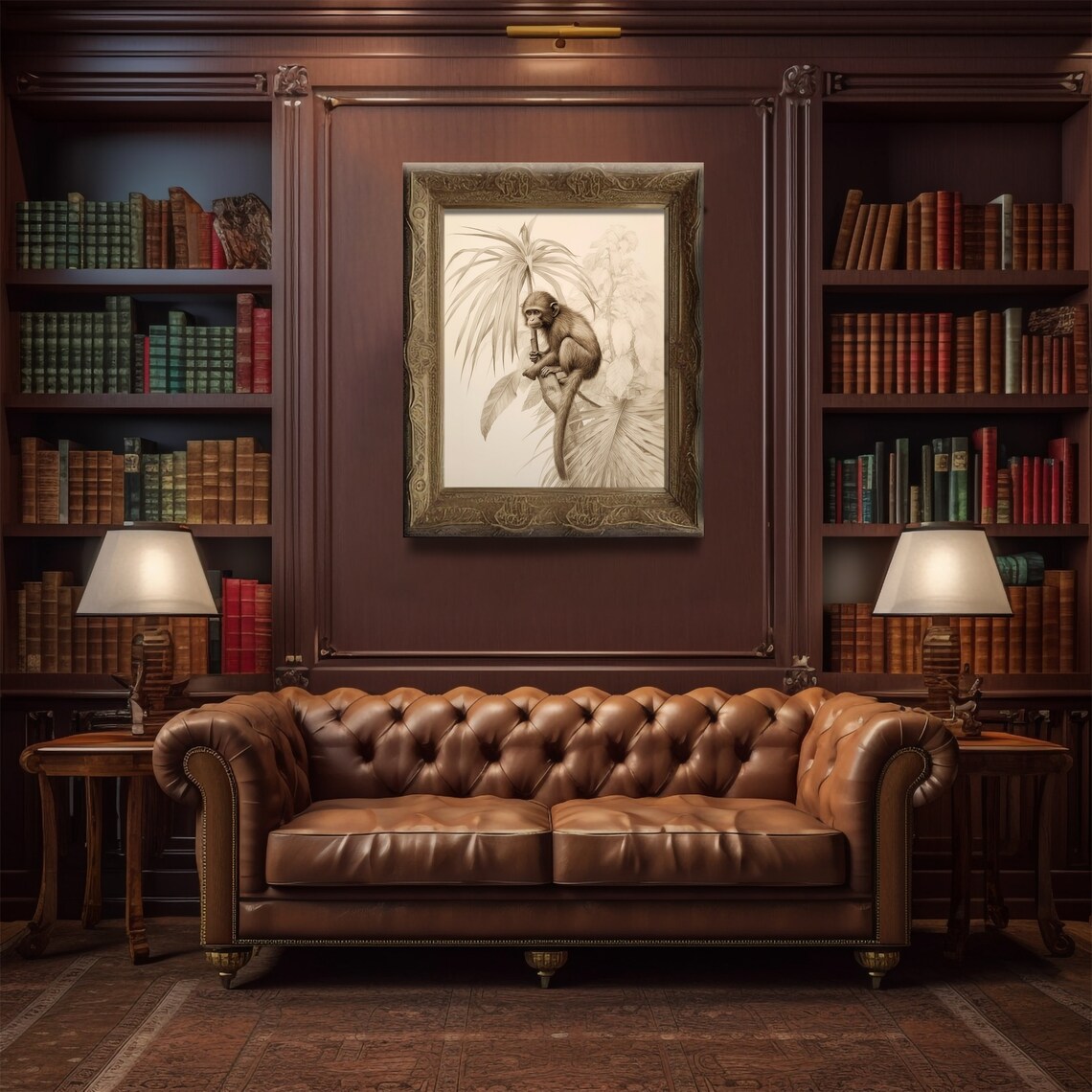 Sepia Monkey Sketch | Colonial Home Decor Art Print | Vintage Style ...