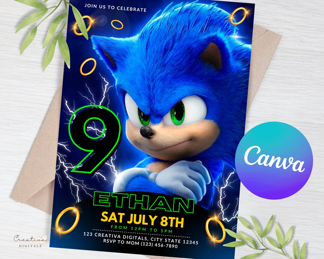 Sonic Invitation Sonic the Hedgehog Editable Sonic Birthday Invitation ...