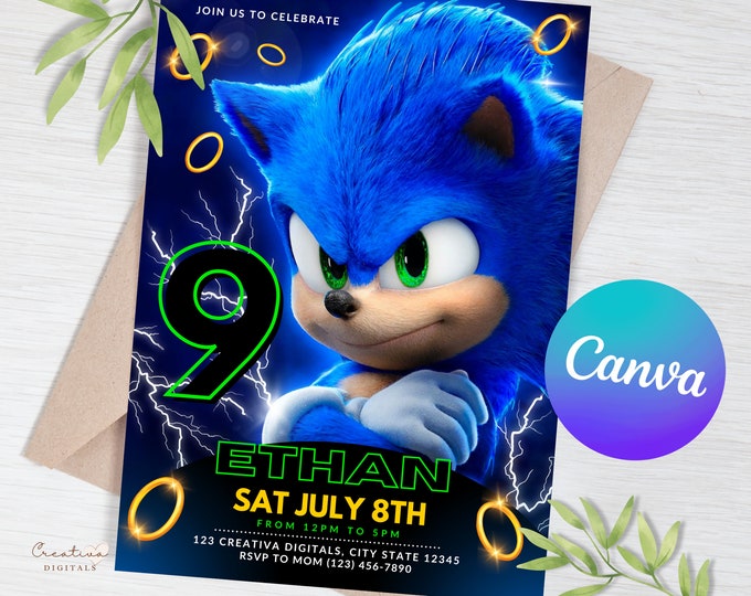 Sonic Invitation Sonic the Hedgehog Editable Sonic Birthday Invitation ...