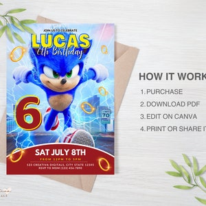 Sonic Birthday Invitation Super Sonic Invitation Sonic the Hedgehog ...