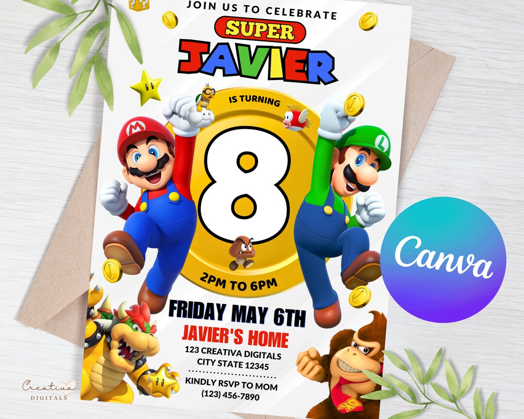 Mario Birthday Invitation Mario Invite Super Brothers Boy Invite ...