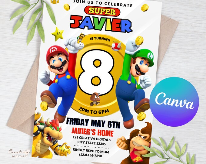 Mario Birthday Invitation Mario Invite Super Brothers Boy Invite ...
