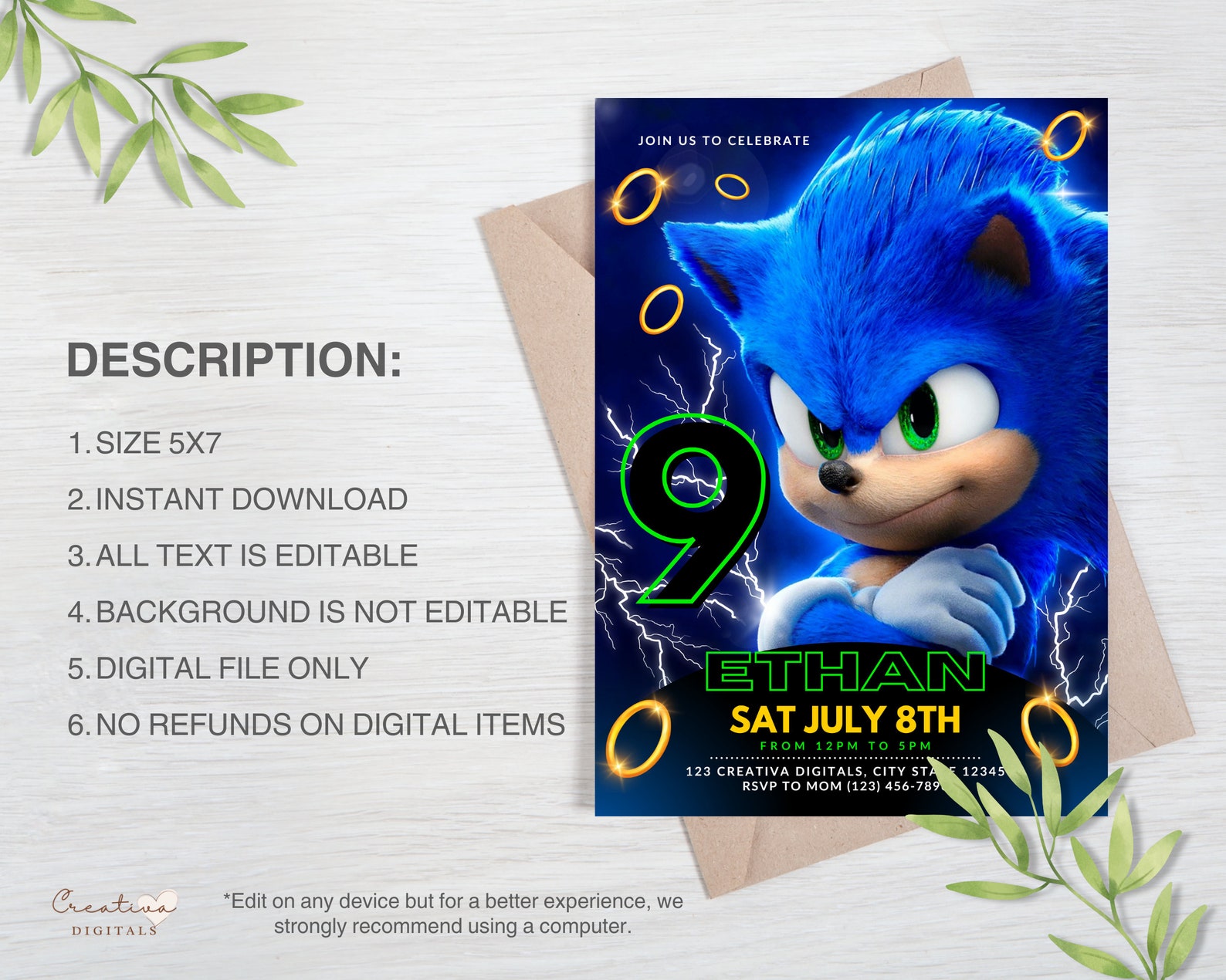 Sonic Invitation Sonic the Hedgehog Editable Sonic - Etsy UK