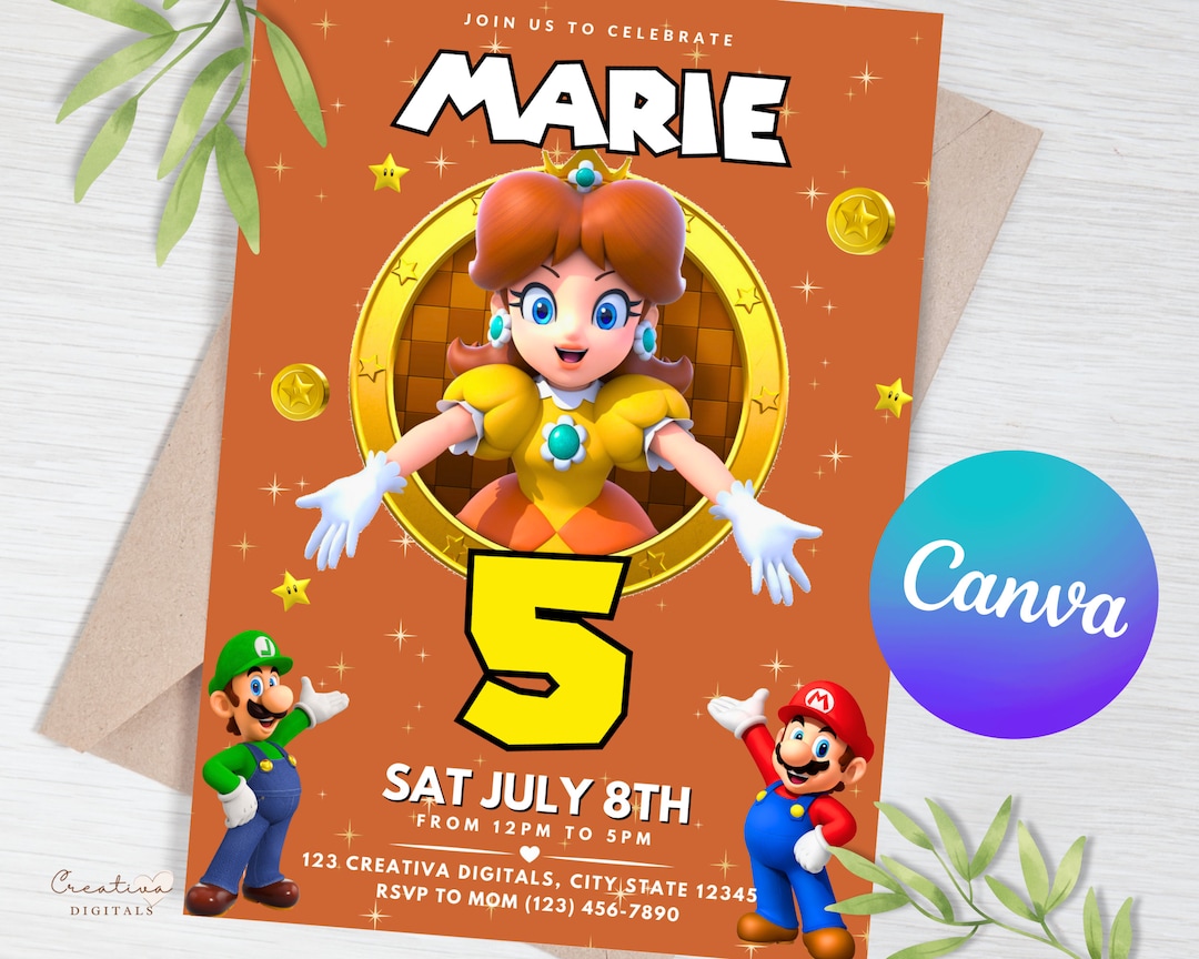 Princess Daisy Birthday Invitation Mario Princess Invitation Super ...