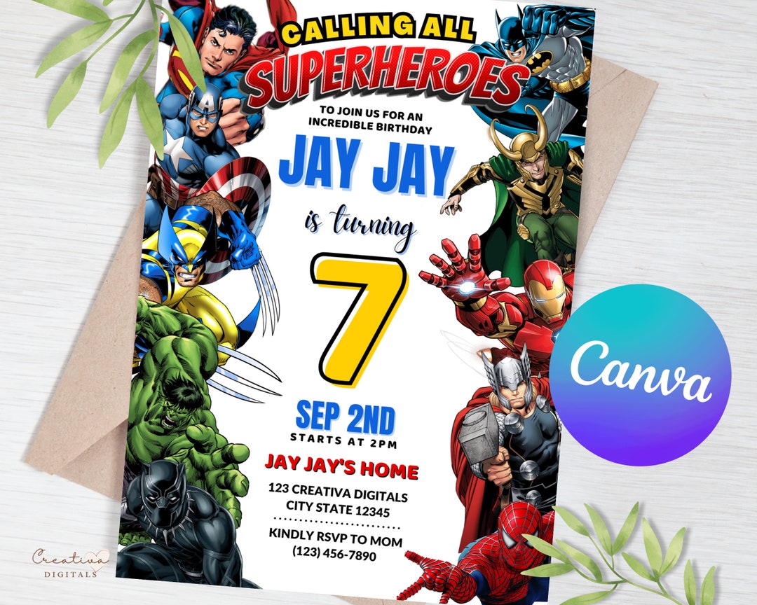 Superhero Invitation, Marvel Birthday Invitation, Superheroes Invite ...