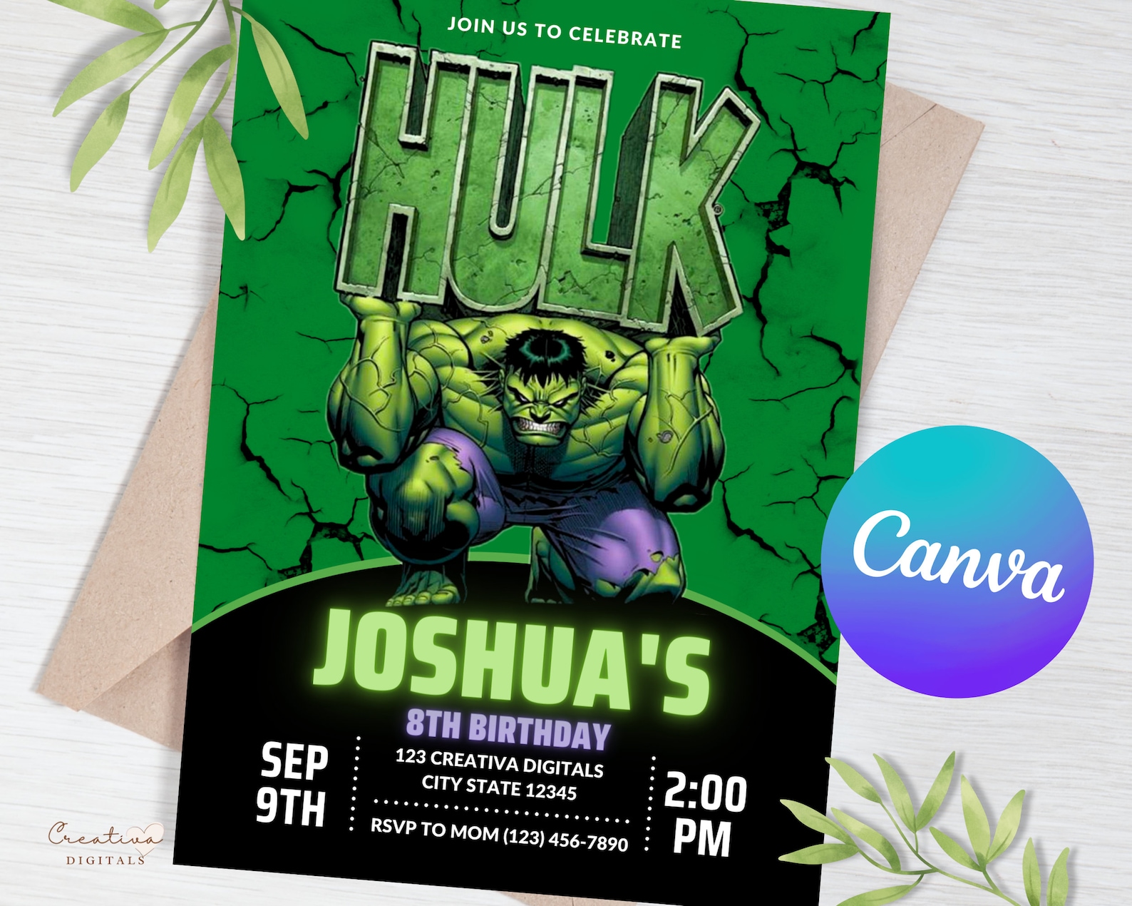 The Hulk Birthday Invitation Superhero Birthday Invite - Etsy
