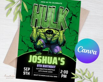 Hulk Editable Invitation Superhero Birthday Invite the Hulk Birthday ...