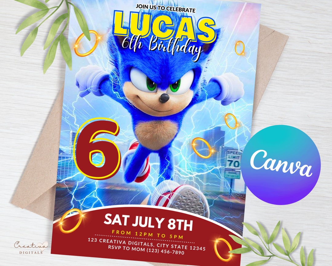 Invitación de cumpleaños de Sonic / Invitación de Super Sonic / Sonic ...