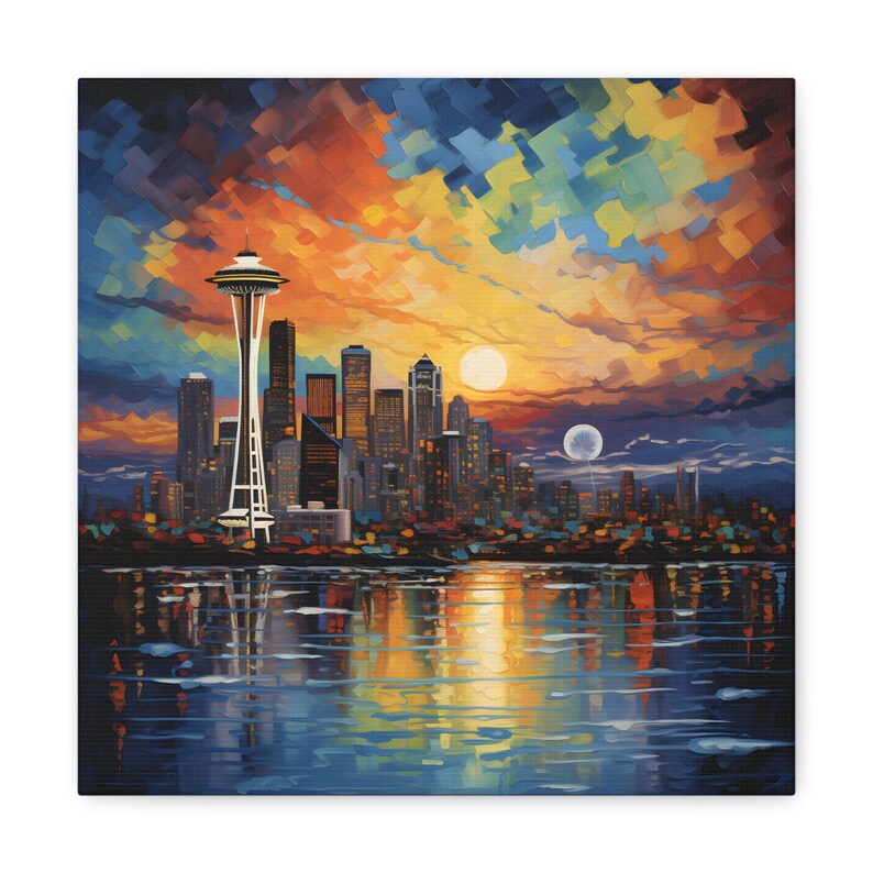 Seattle Skyline Wall Art Colorful Cityscape Art Print Pacific Northwest ...