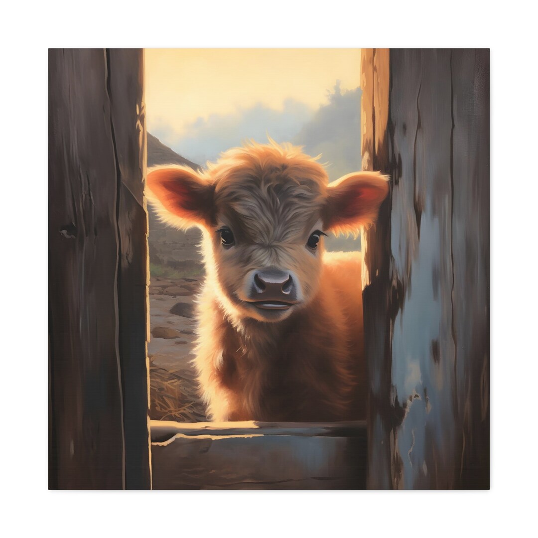 Baby Highland Cow Print Animal Print Calf Farm Animal Art Highland Calf ...