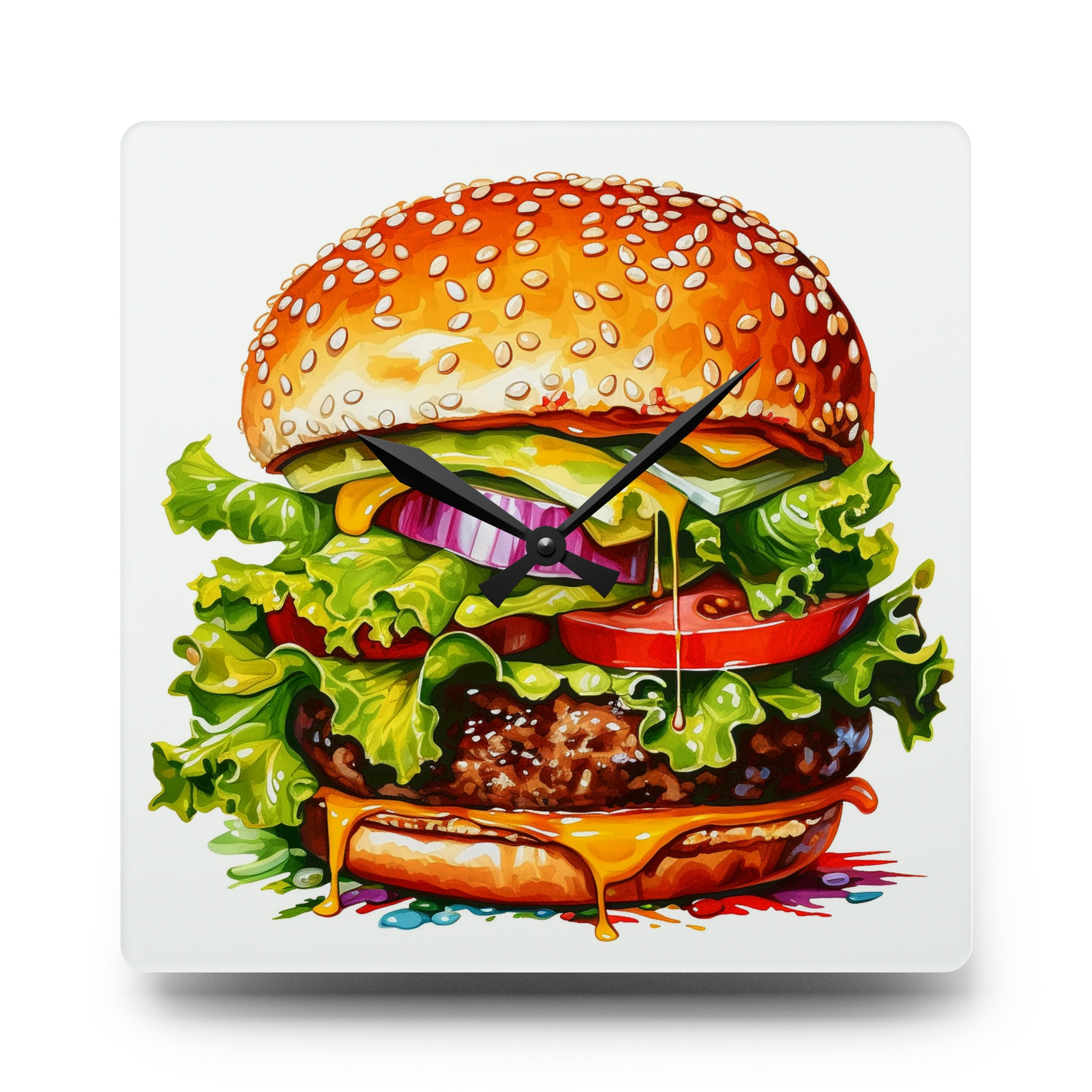 Hamburger Pop Art Wall Clock Colorful Burger Wall Clock Kitchen Wall ...