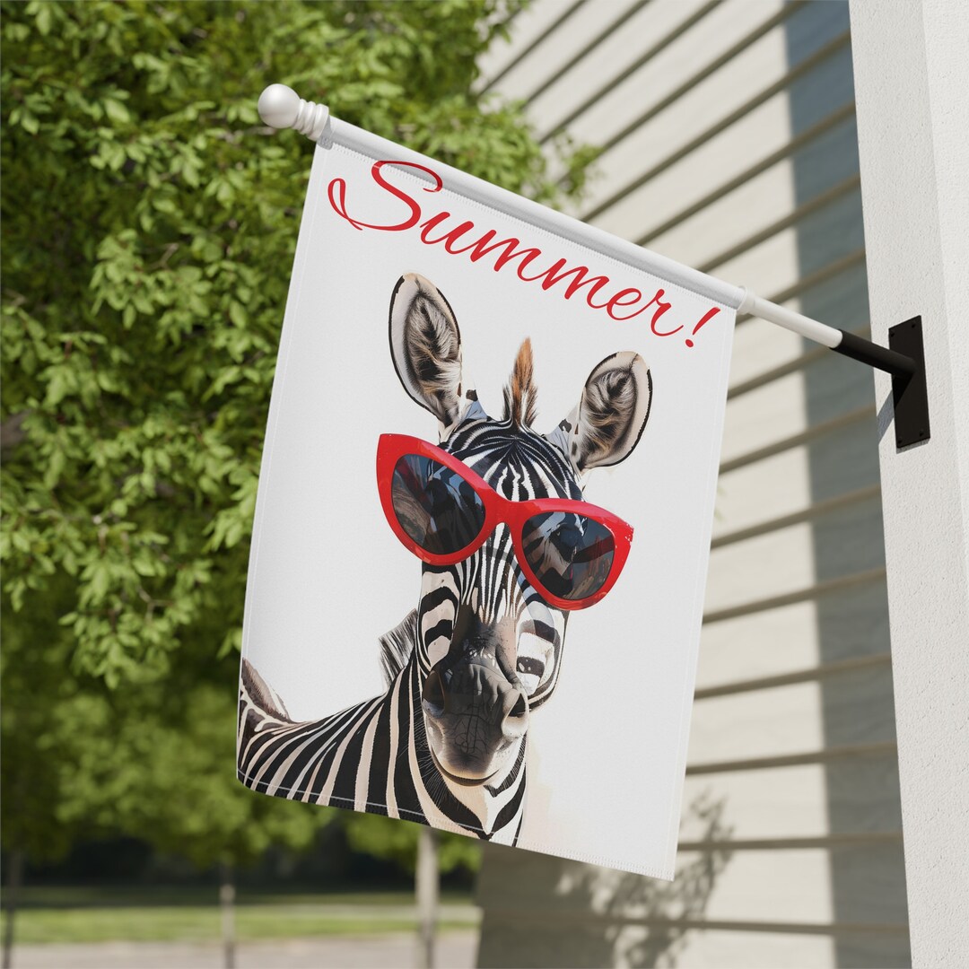 Zebra Summer House Banner Zebra Red Sunglasses House Flag Safari Animal ...