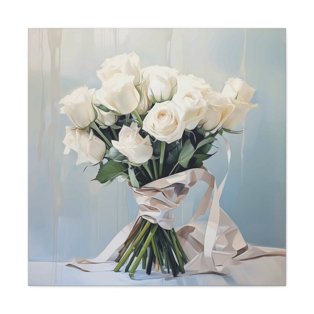 White Roses Wall Art Abstract Roses Canvas Print Flower Bouquet Wall ...