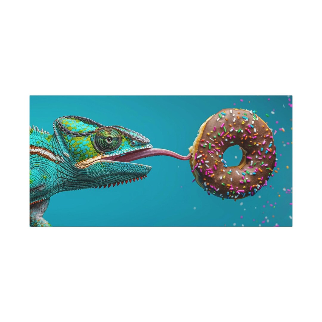 Chameleon Snagging Donut Art Print: Surreal Lizard Pastry Wall Art - Etsy