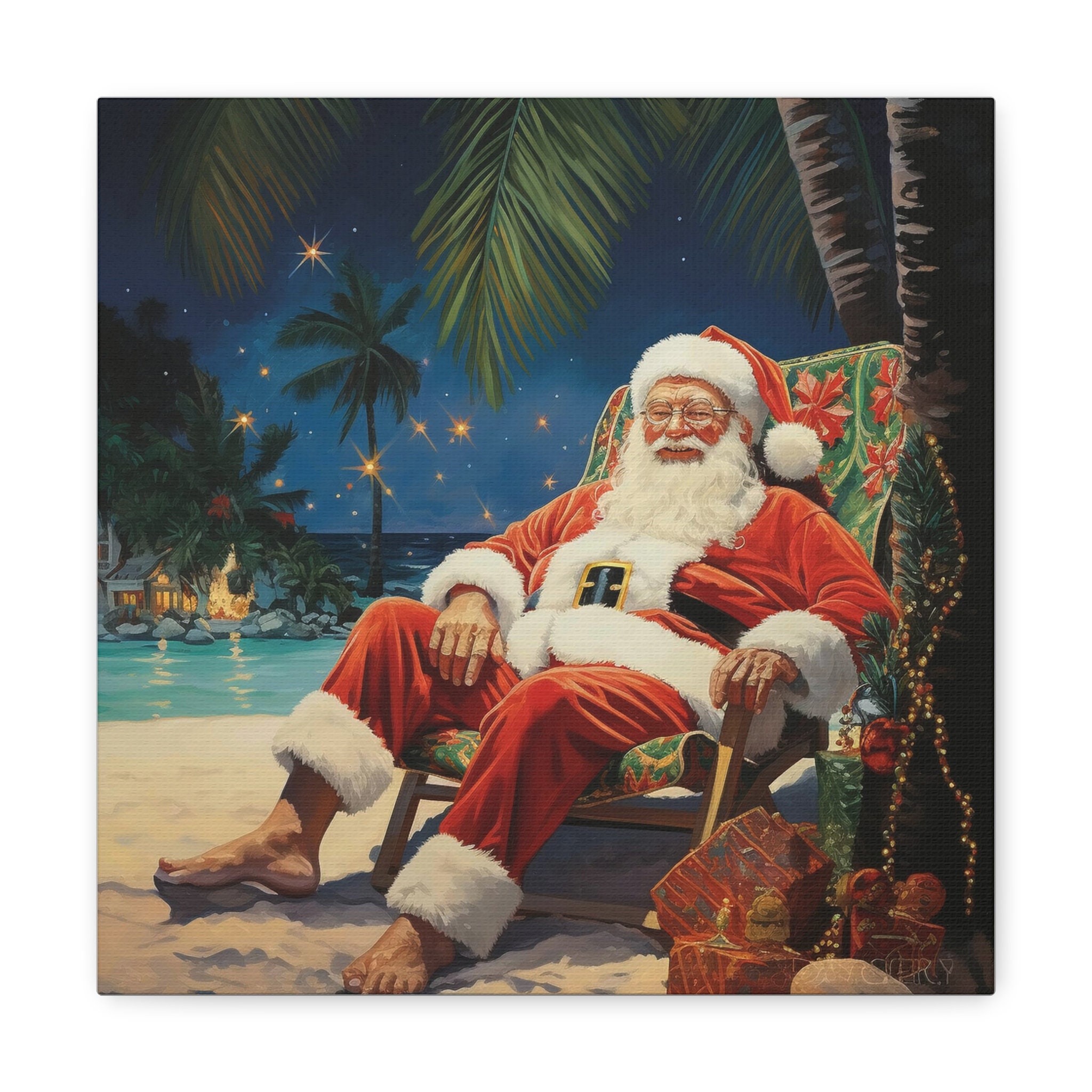 Caribbean Santa Wall Art Christmas Beach Holiday Art Print Santa Claus ...