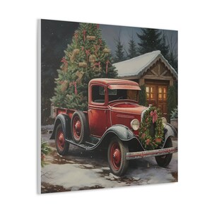 Antique Christmas Truck Wall Art Old Red Truck Art Print Christmas Tree ...