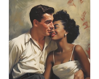 Biracial Couple Wall Art Beautiful Black Woman Art Print 1950s Biracial ...