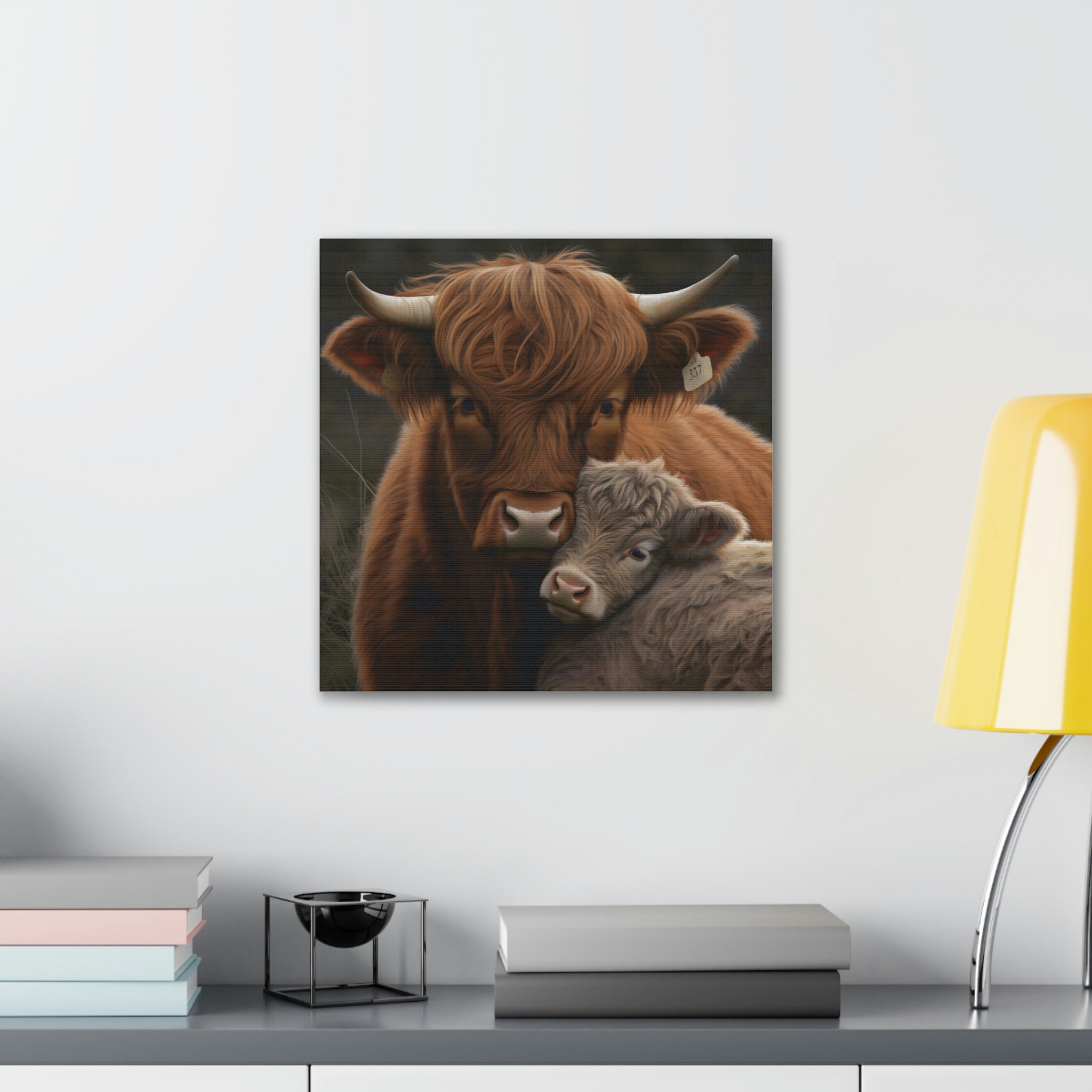 Mother and Baby Highland Cow Print Animal Print Calf Pastoral Wall Art ...