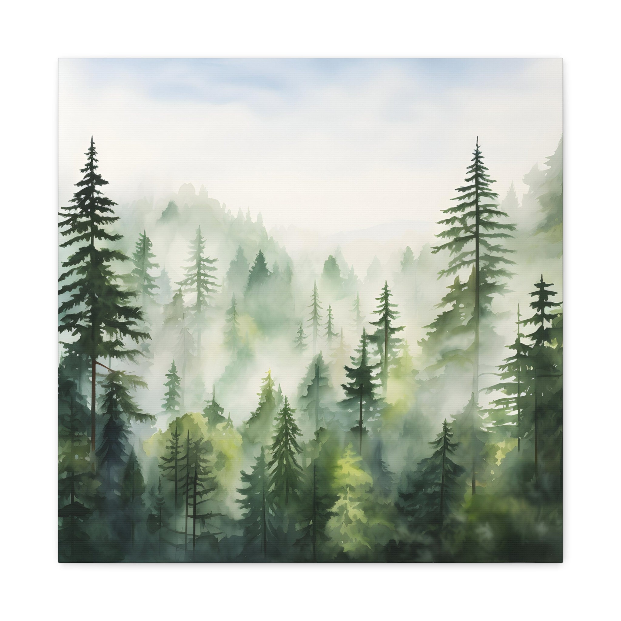 Evergreen Tree Wall Art Misty Treetops Art Print Minimalist Trees Wall ...