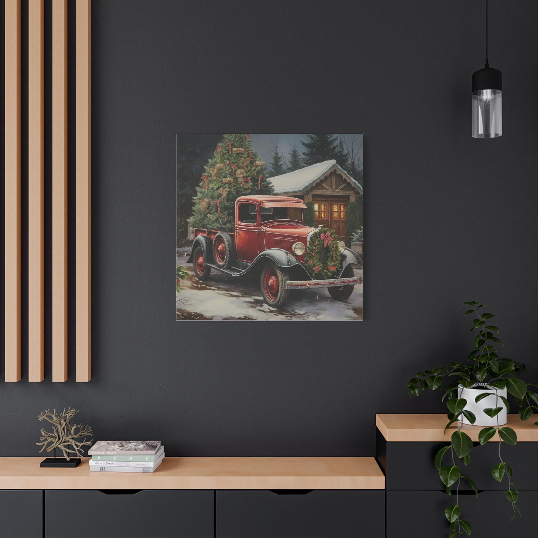 Antique Christmas Truck Wall Art Old Red Truck Art Print Christmas Tree ...