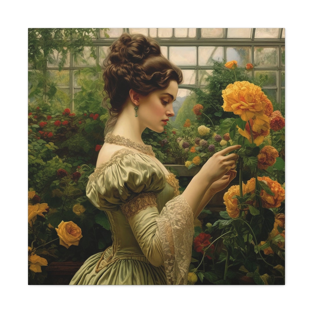 Victorian Rose Garden Wall Art Print Woman & Roses Art Print Orange ...