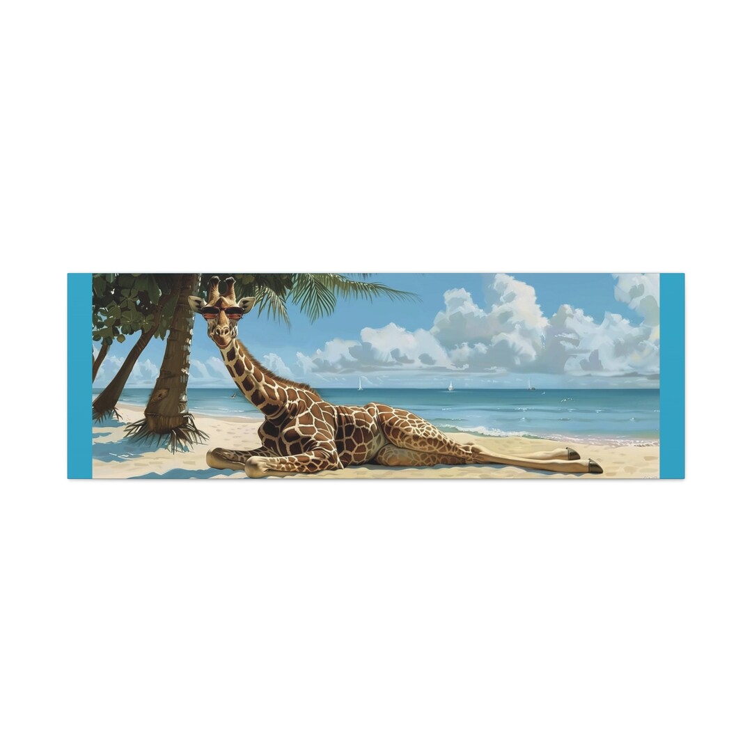 Giraffe Beach Lounging Wall Art Beach Vacation Art Print Horizontal ...