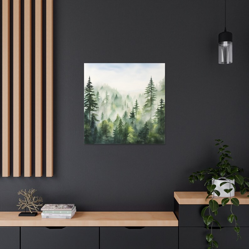 Evergreen Tree Wall Art Misty Treetops Art Print Minimalist Trees Wall ...