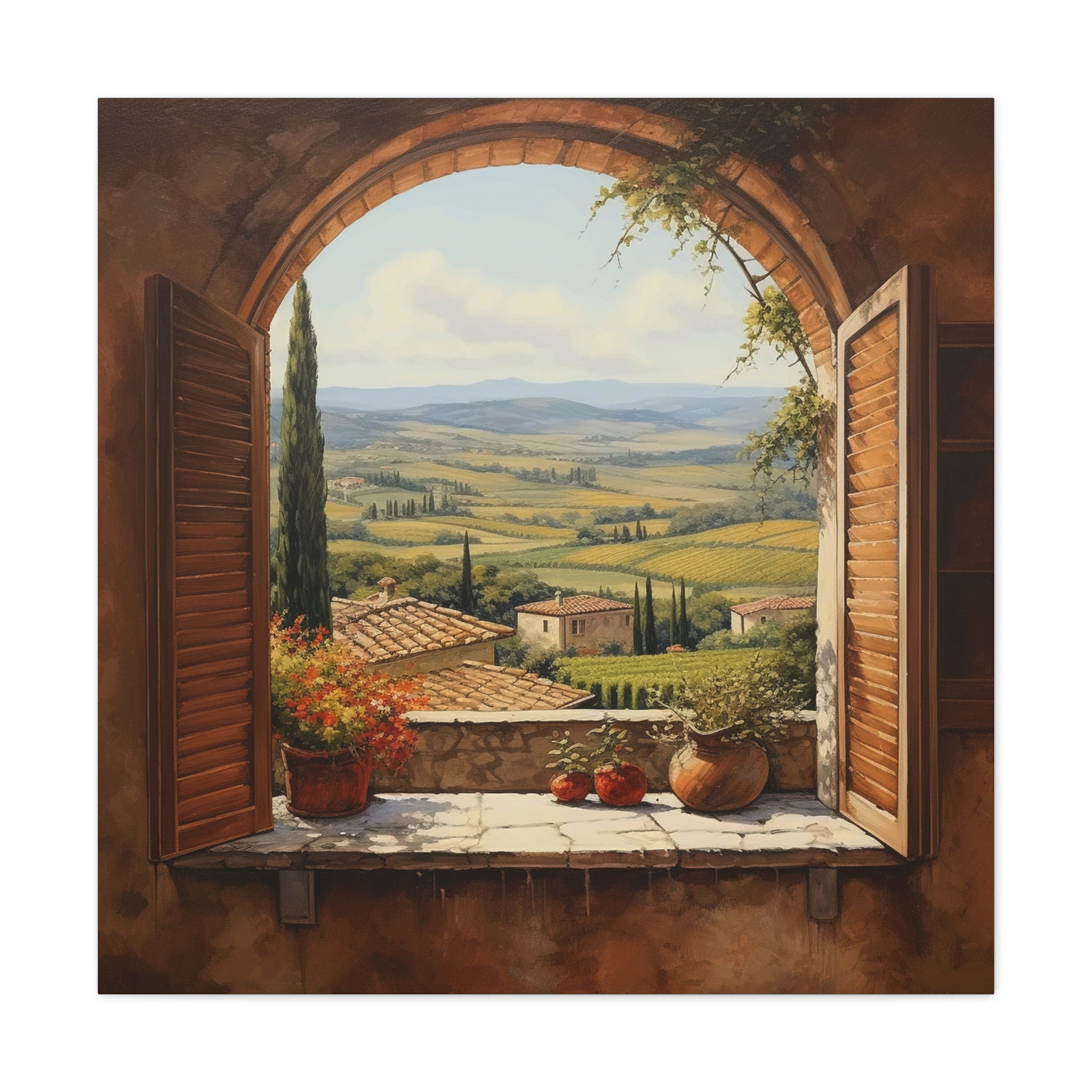 Tuscan View Wall Art Print With Arched Italian Window - Etsy