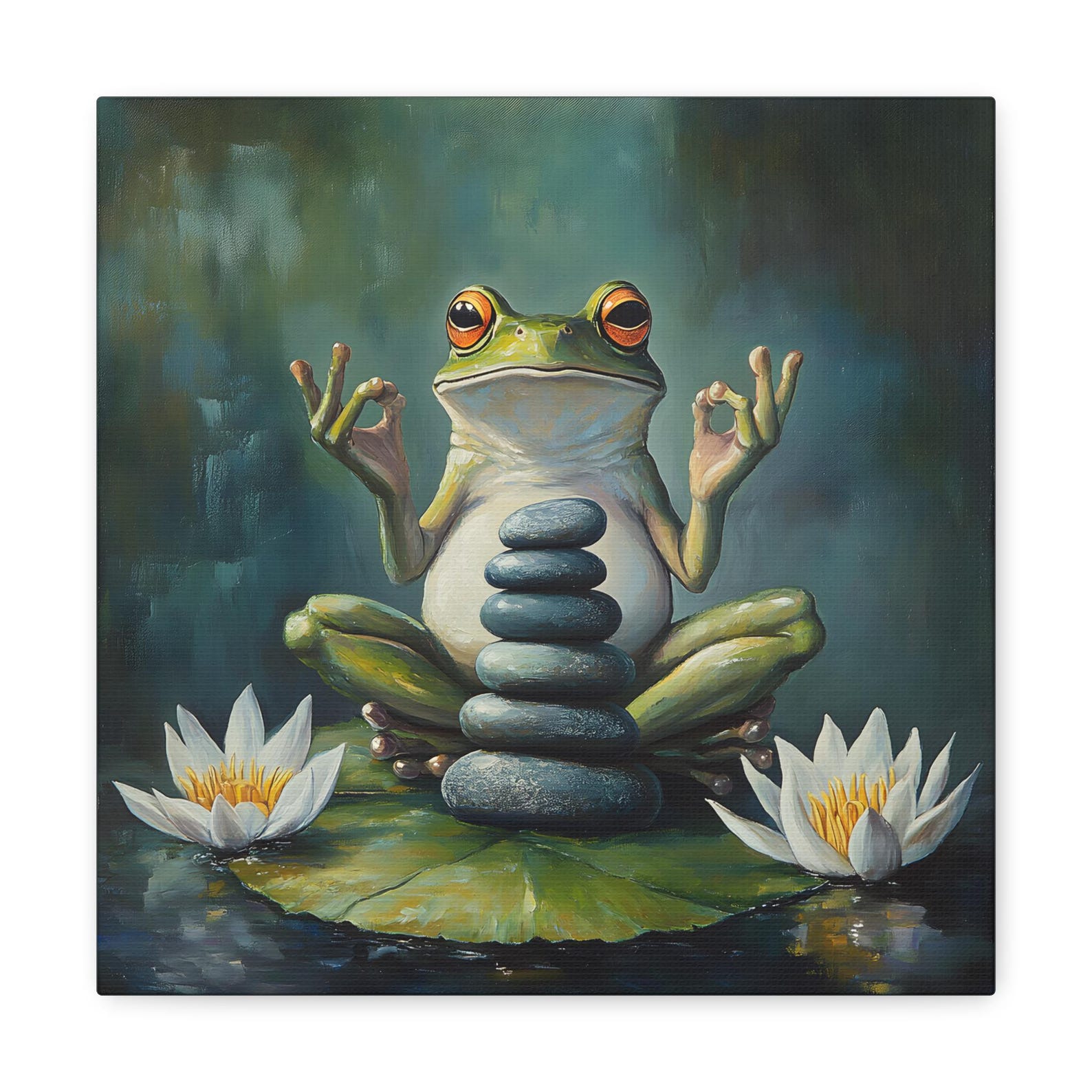 Zen Frog Stacked Stones Wall Art Yoga Frog Canvas Print Meditation Frog ...