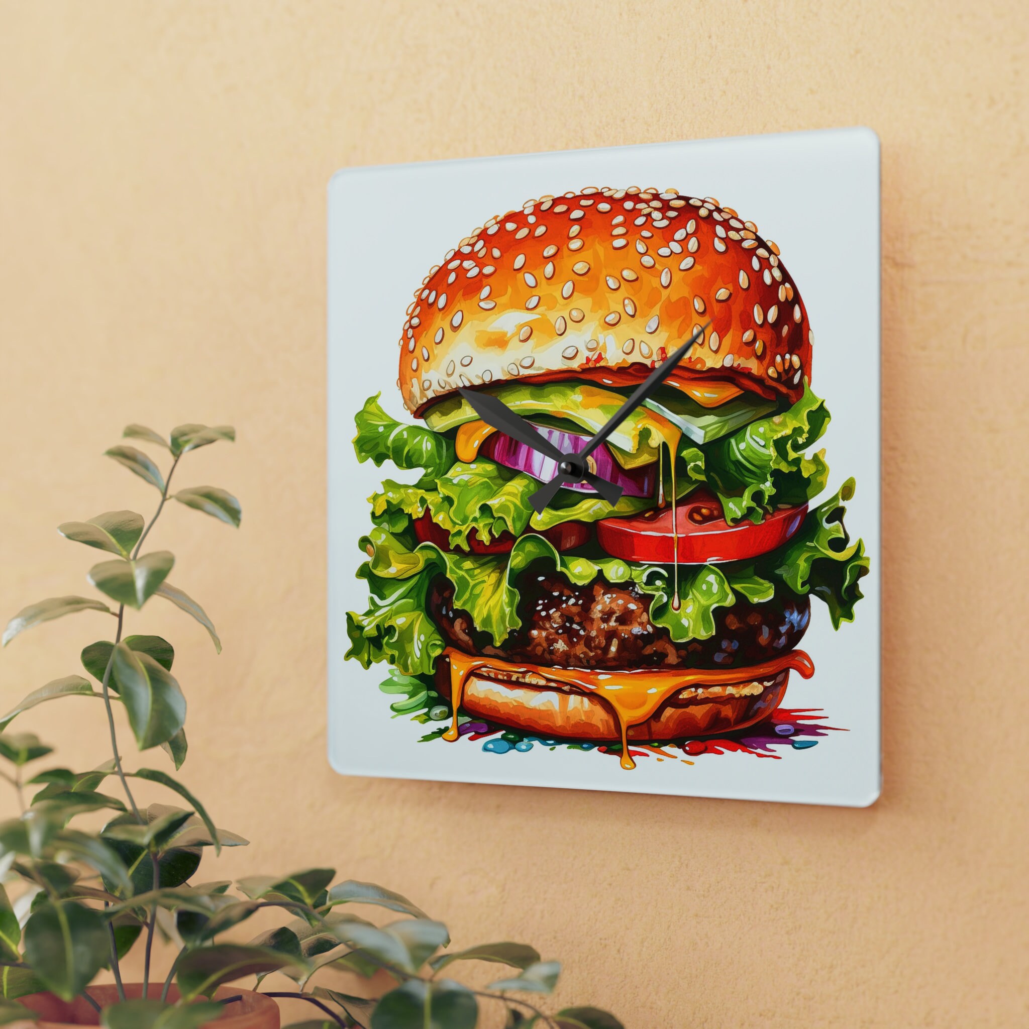 Hamburger Pop Art Wall Clock Colorful Burger Wall Clock Kitchen Wall ...