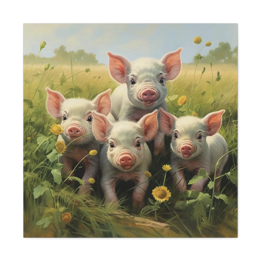 Cute Pigs Wall Art Adorable Piglets Canvas Print Farmhouse Piggies Art ...