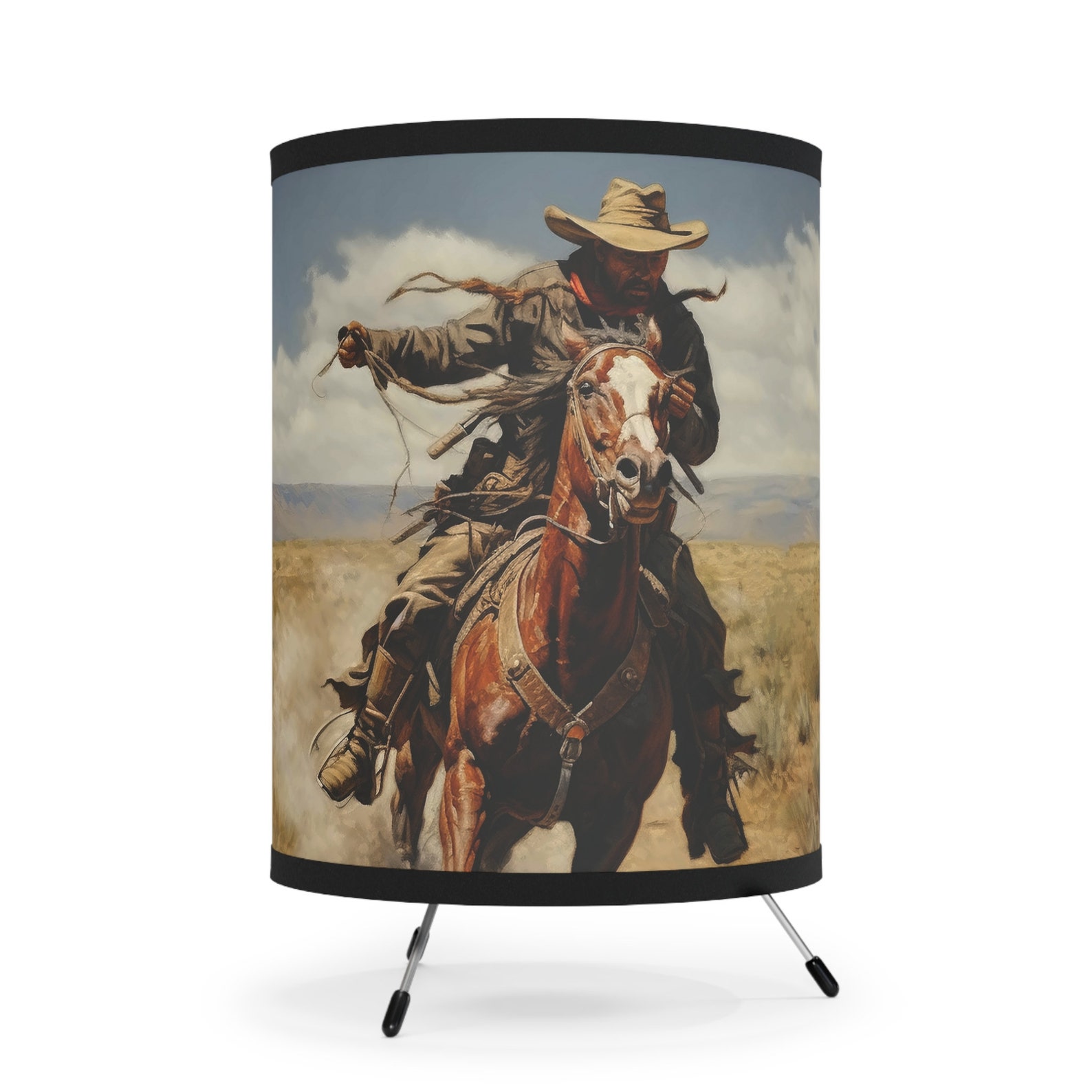Old West Cowboy Lamp Art Express Rider Tri-pod Lamp Western Cowboy ...