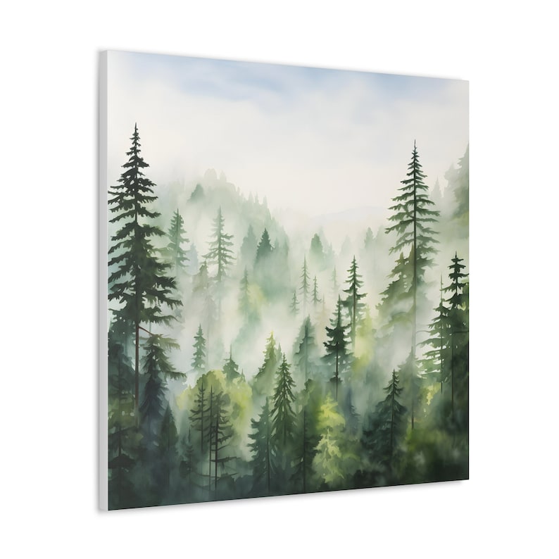 Evergreen Tree Wall Art Misty Treetops Art Print Minimalist Trees Wall ...