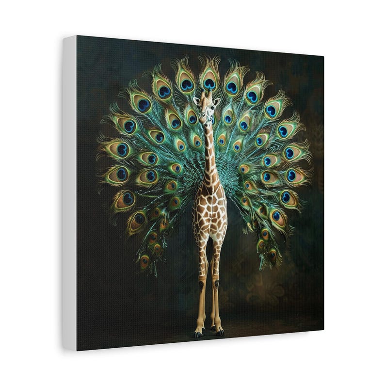 Peacock Giraffe Surreal Wall Art Jungle Animal Art Print Giraffe Wall ...