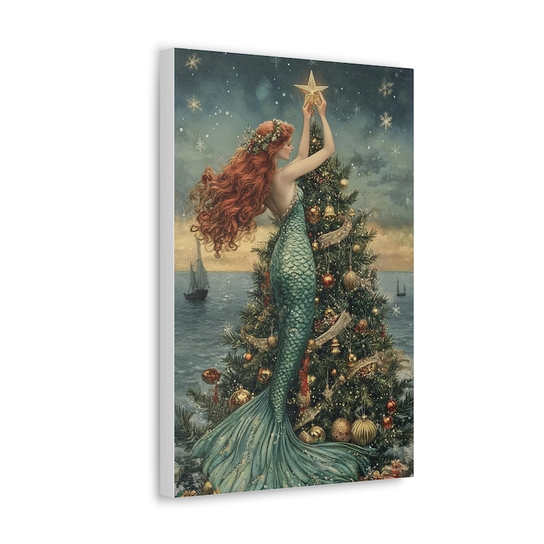 Christmas Mermaid Wall Art Holidays Mermaid Print Christmas Tree Wall ...