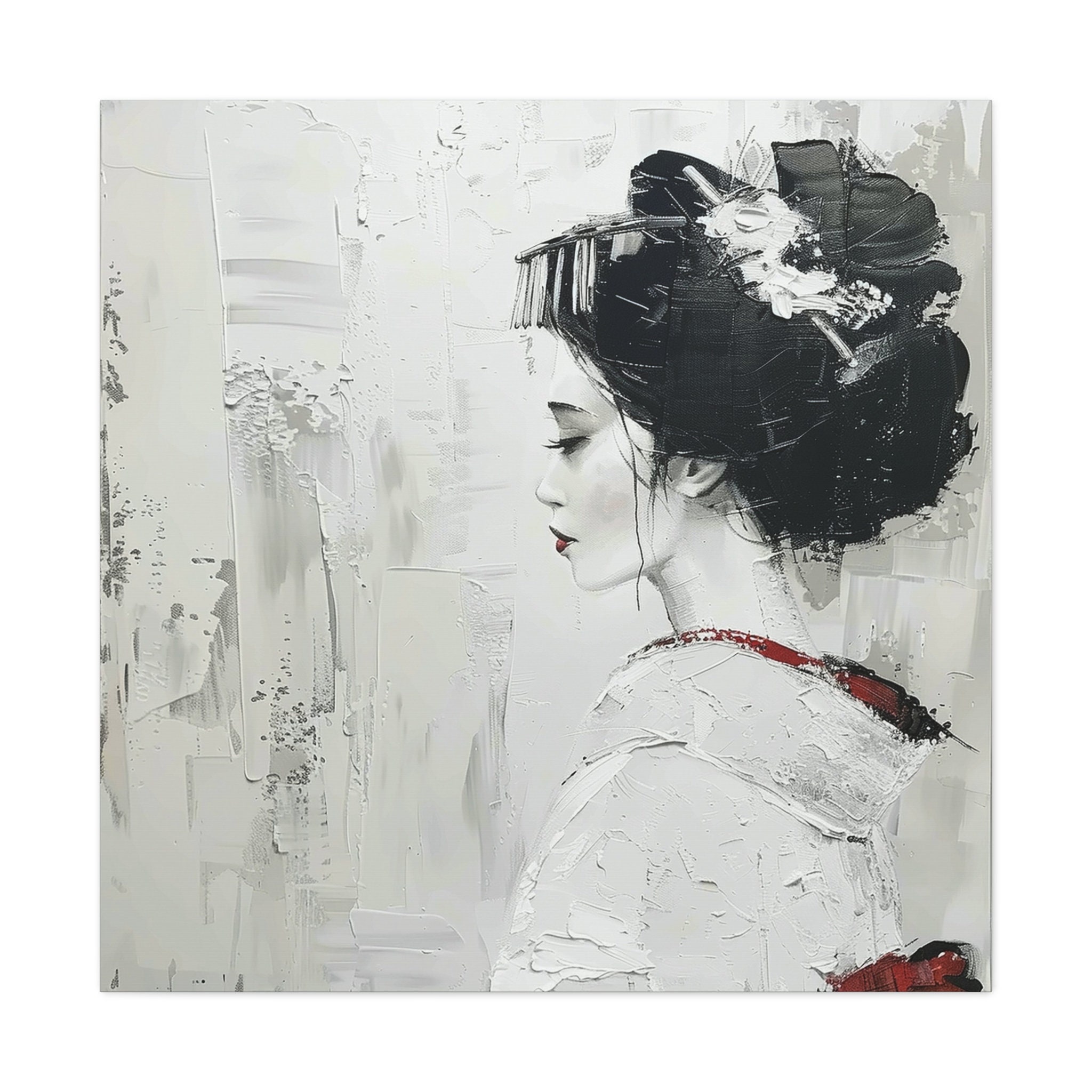 Minimalist Black & White Geisha Canvas Print Asian Woman Artwork Wall ...