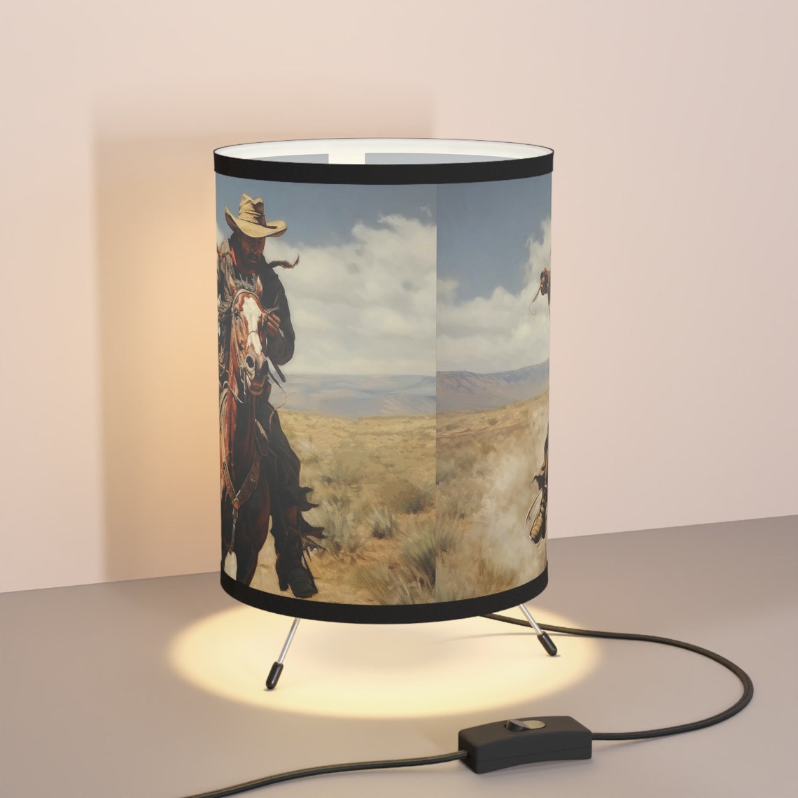 Old West Cowboy Lamp Art Express Rider Tri-pod Lamp Western Cowboy ...