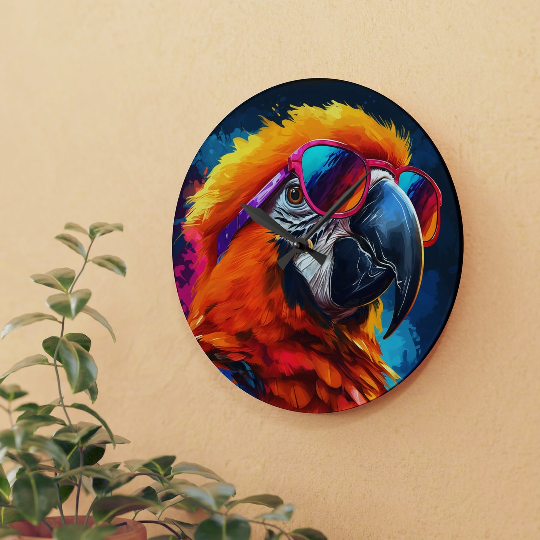 Parrot Acrylic Wall Clock Colorful Bird Wall Clock Exotic Parrot Clock ...